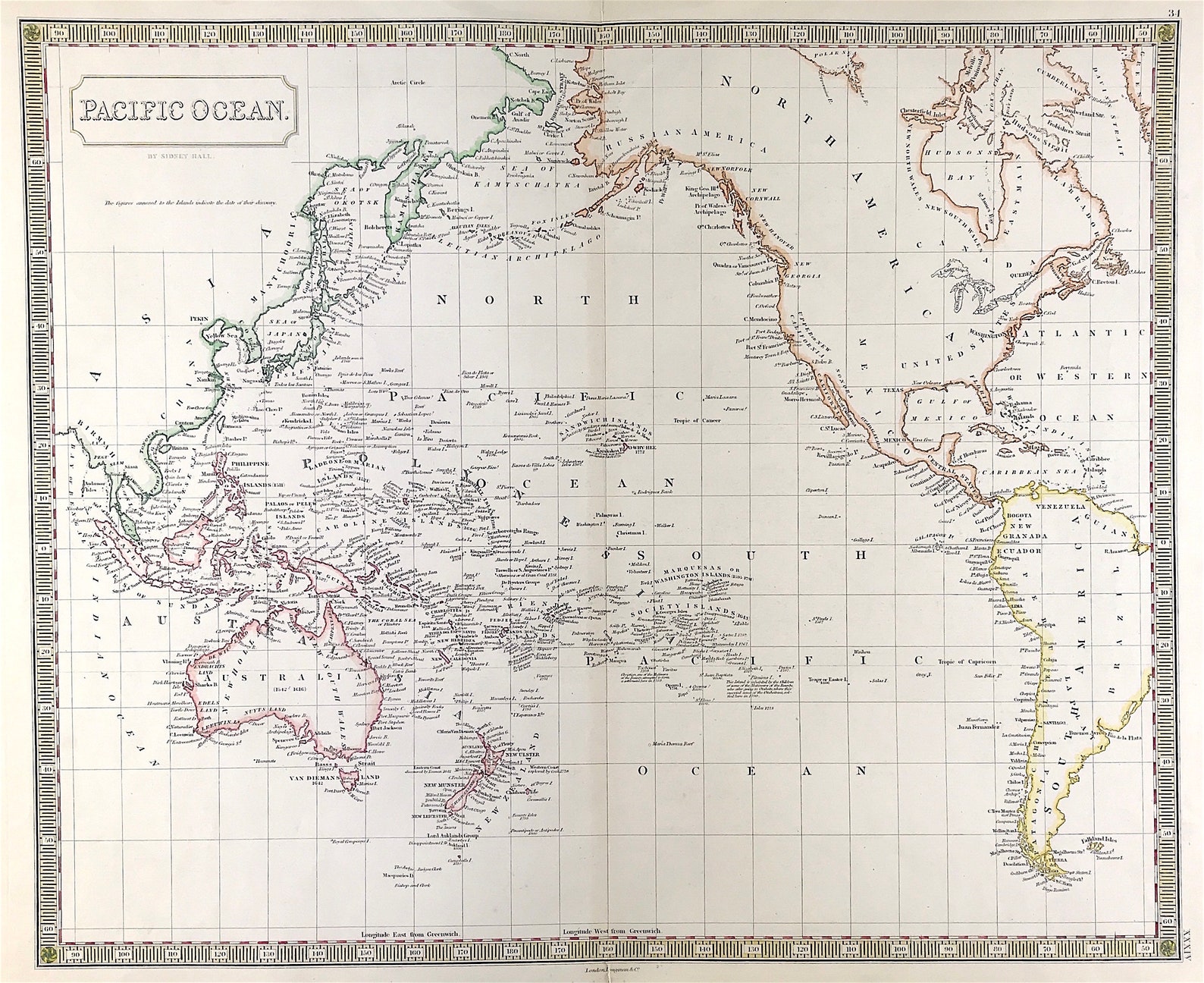 Antique map of PACIFIC OCEAN by Sidney Hall c1830 Large | Etsy