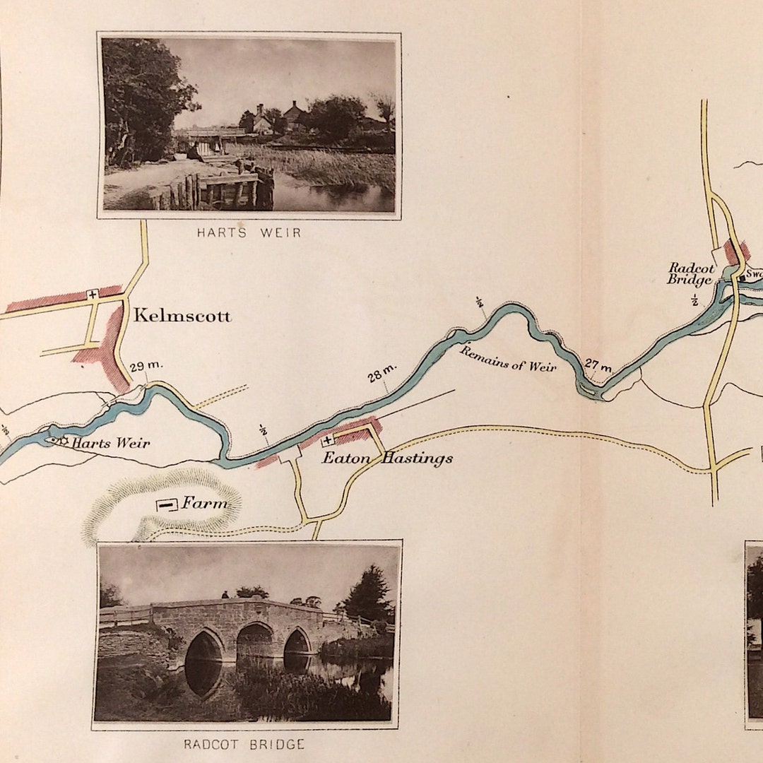 1885 River Thames Map Showing Oxfordshire Kelmscott, Eaton Hastings and ...