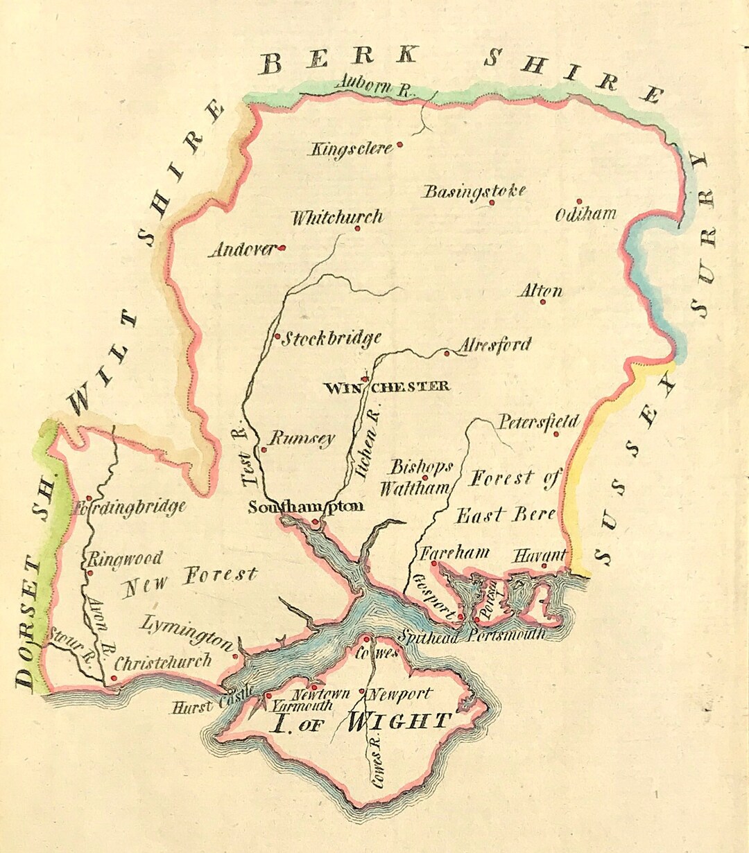 Antique Map of Hampshire 1803 by John Aikin From England Delineated ...