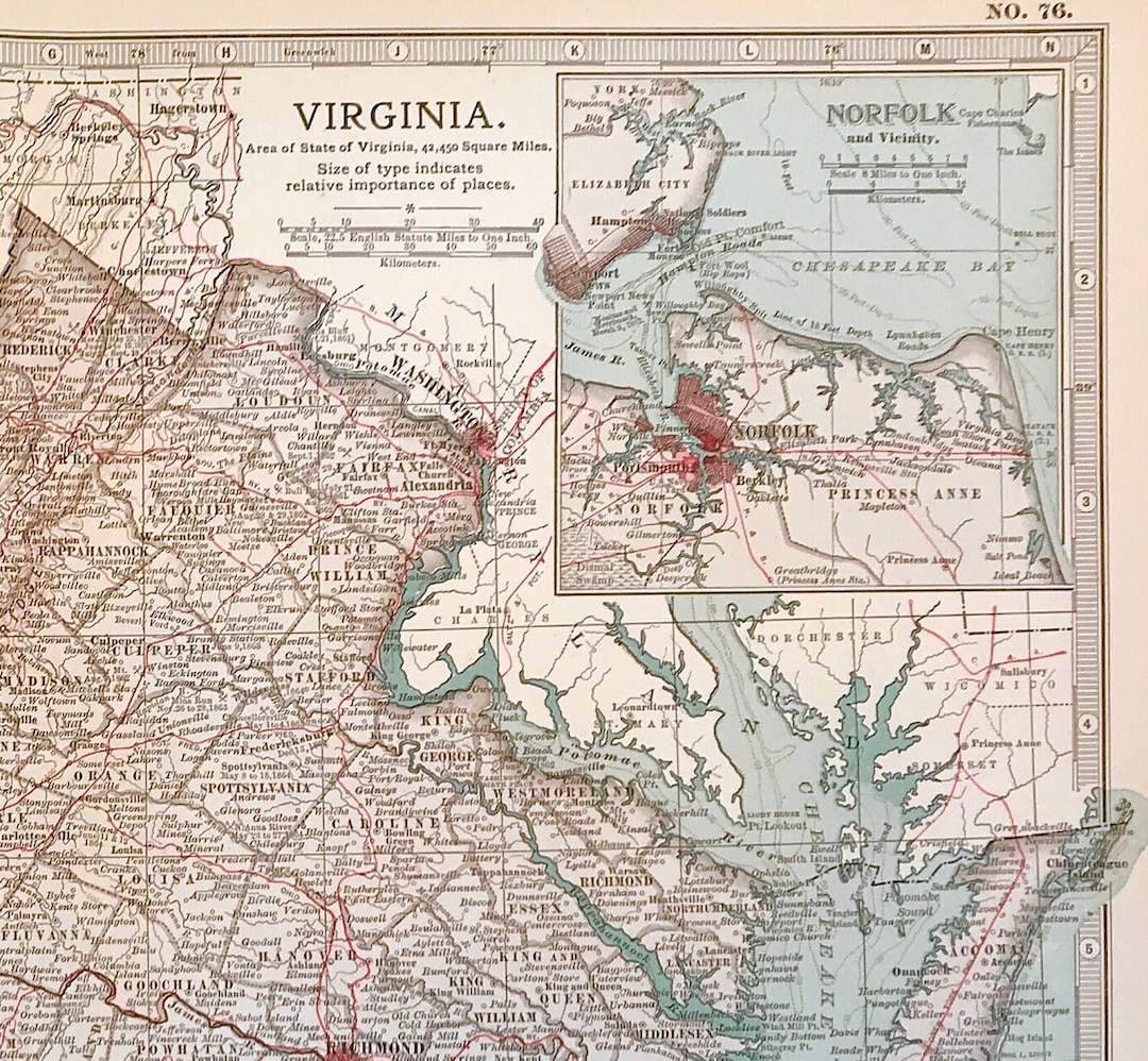 Antique Virginia Map Print, 1901, Norfolk & Richmond - Etsy