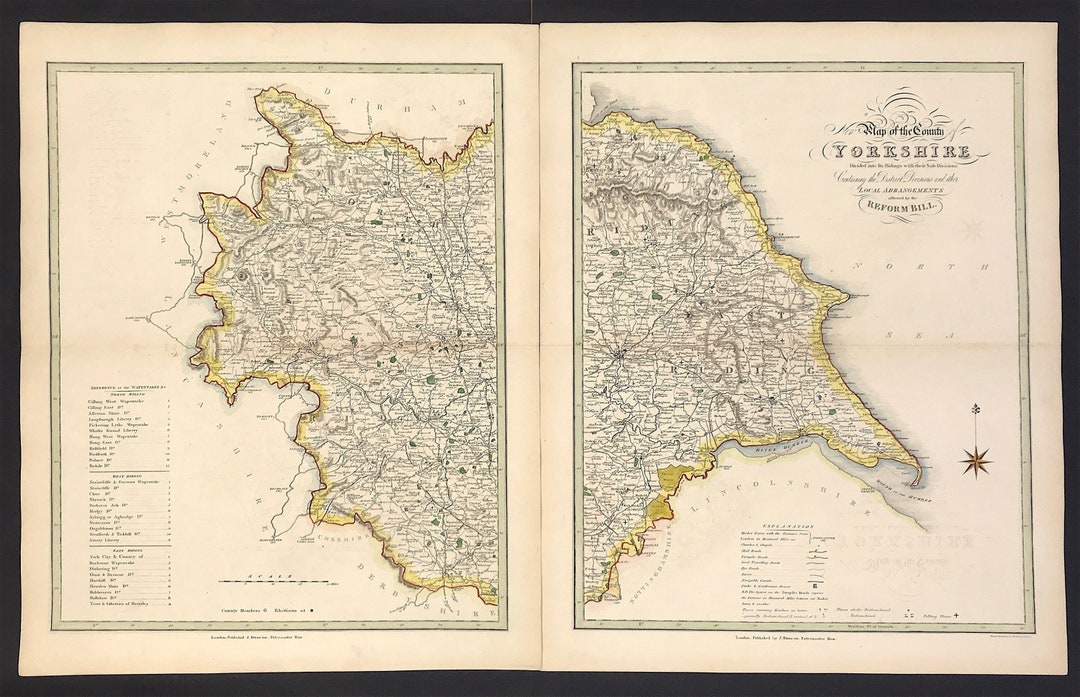Maps of YORKSHIRE C1838 North West & East Ridings Towns Parks ...