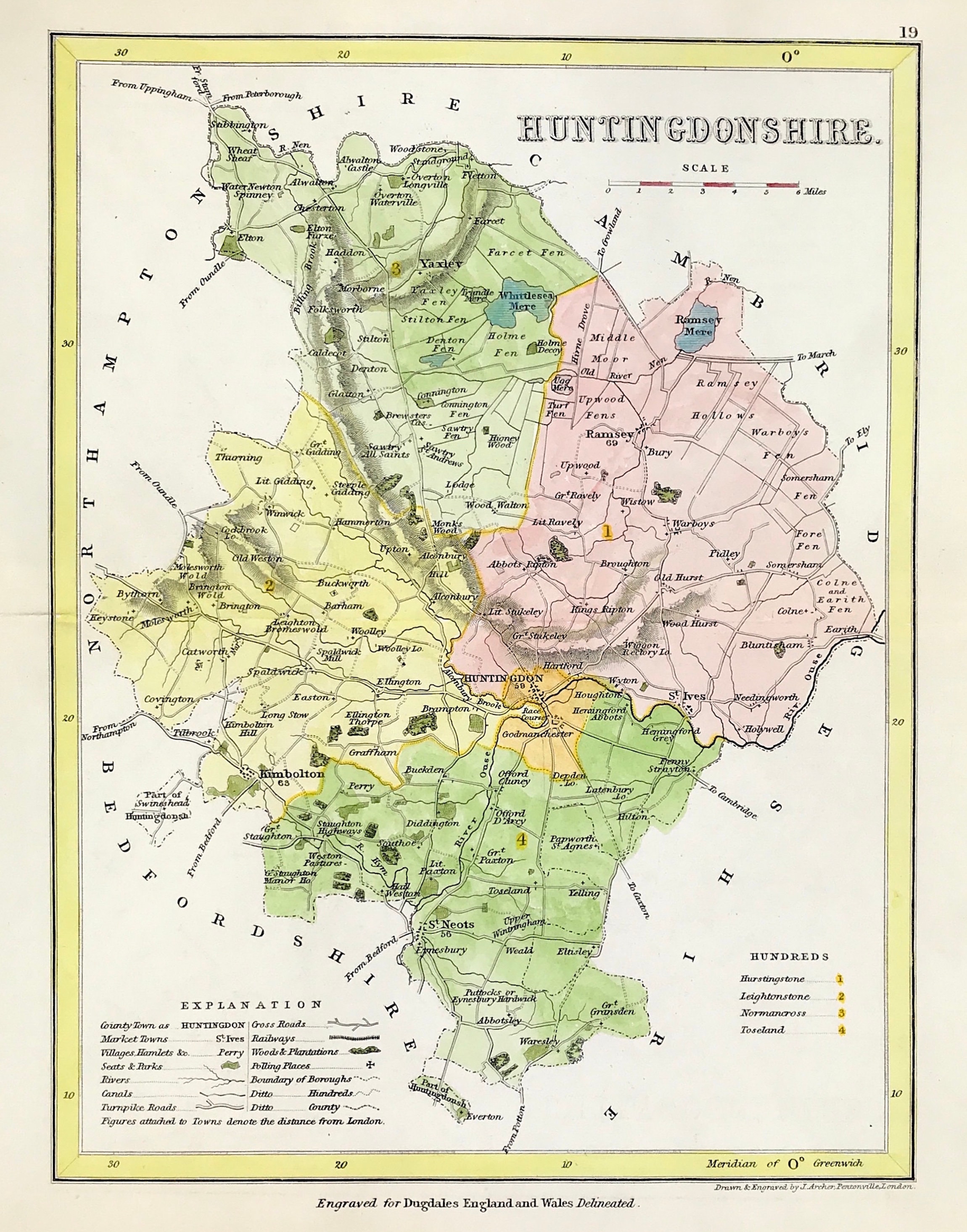 Antique hand coloured map of Huntingdonshire England c1840 | Etsy