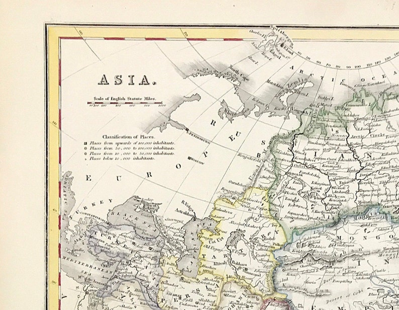 Asia Map 1850 With Clasification of Places and Mountain Range - Etsy