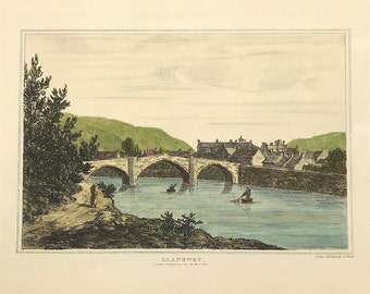 St Asaph on the River Elwy in Denbighshire Wales c1813 Original etched ...
