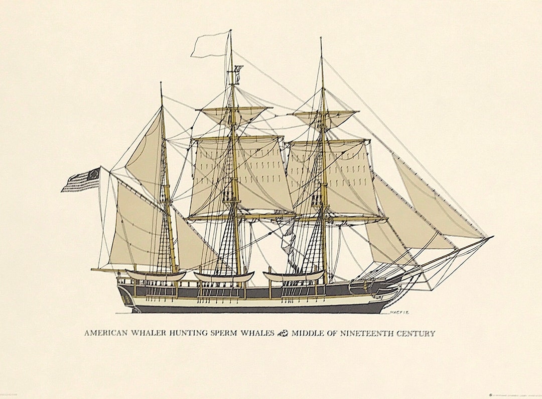 Sailing Ships American Whaler Nineteenth Century Original Lithograph ...