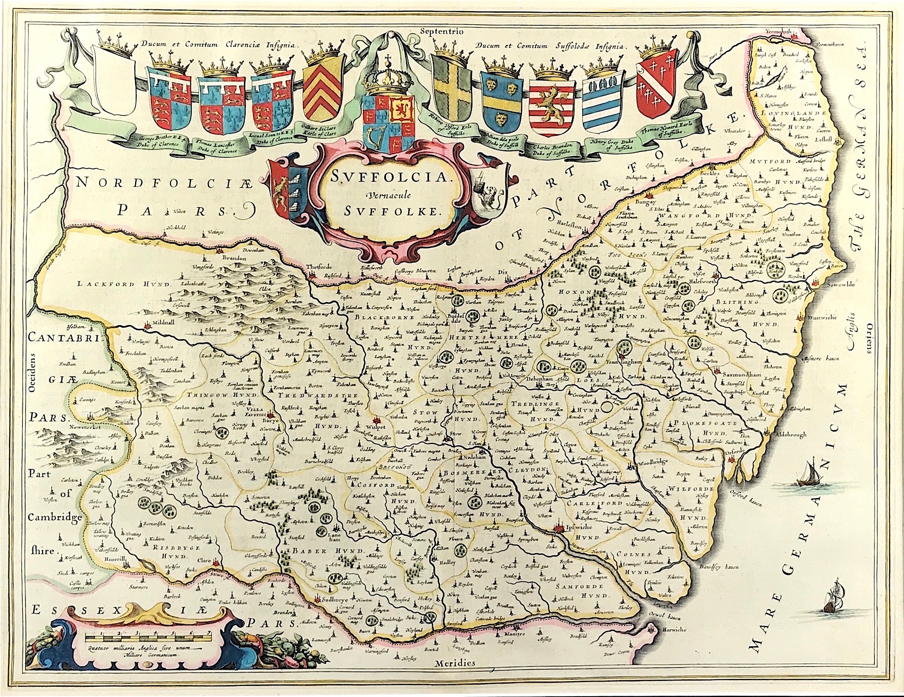 FRAMED Original Suffolk County Map 1648 Engraved and Hand Colored by ...