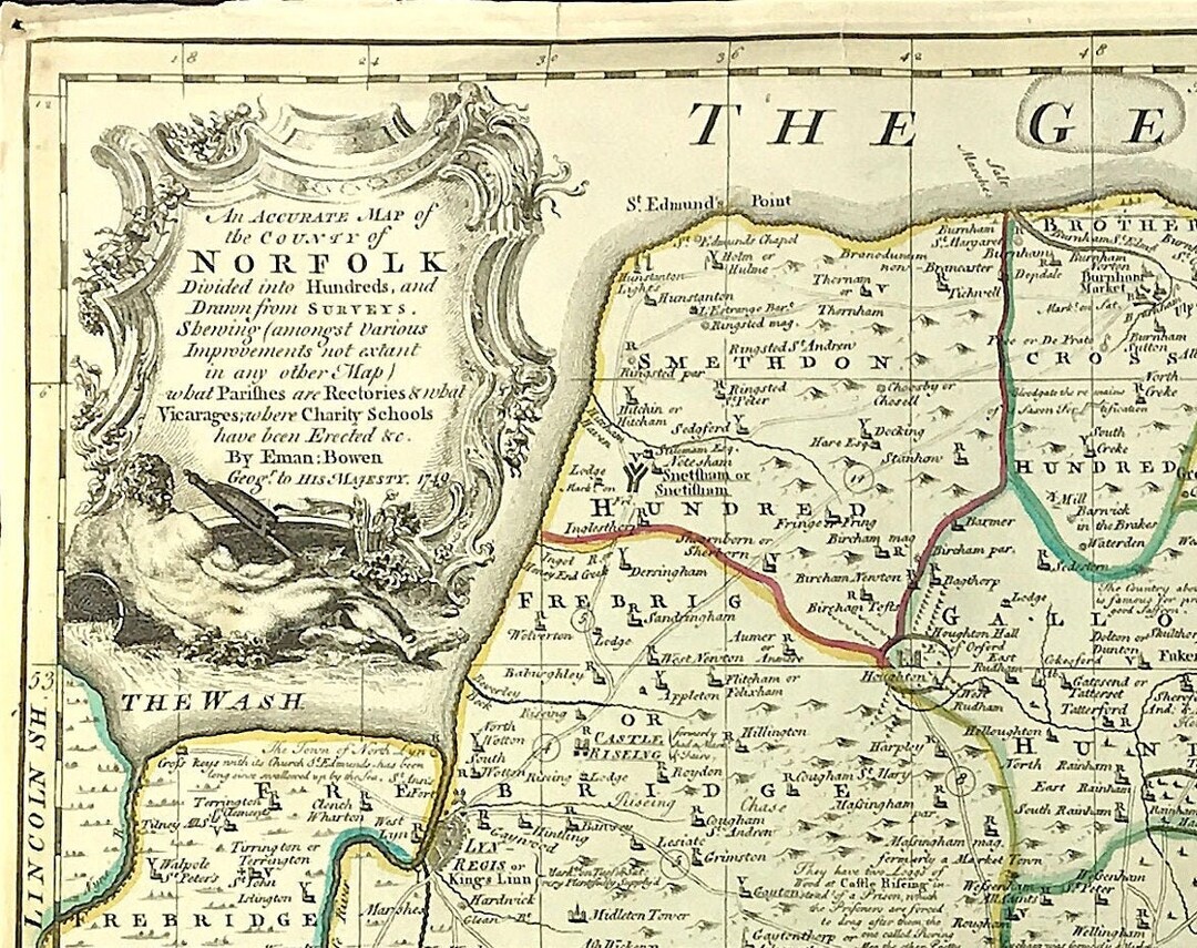 Norfolk 1763 County Map by Emanuel Bowen Large Original Copper - Etsy