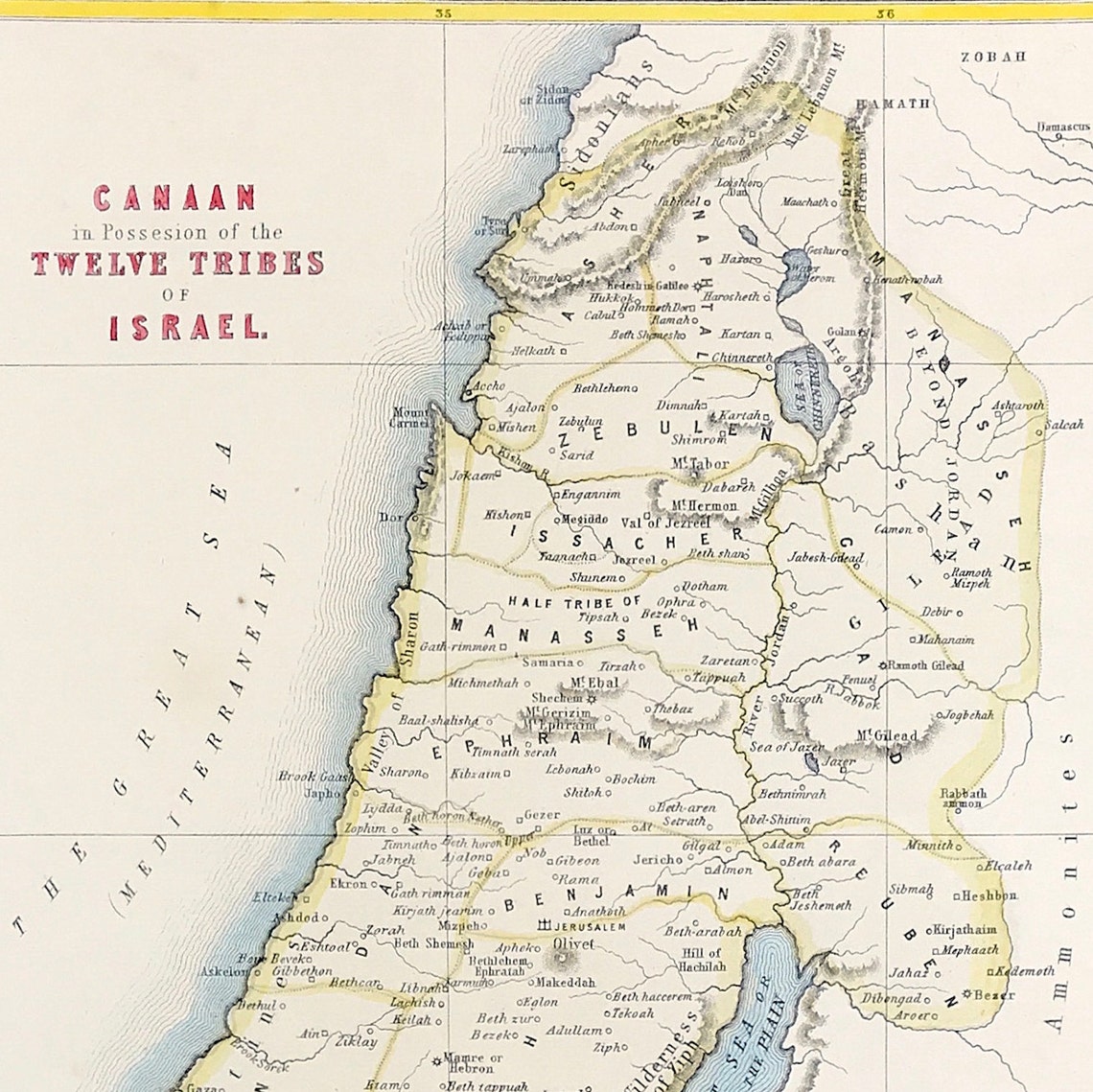 Mapa de Canaán en Posesión de las Doce Tribus de Israel c1850 | Etsy