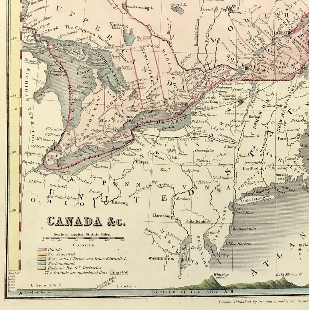 Canada Map 1840 Showing Mountain Ranges, Population Original With ...