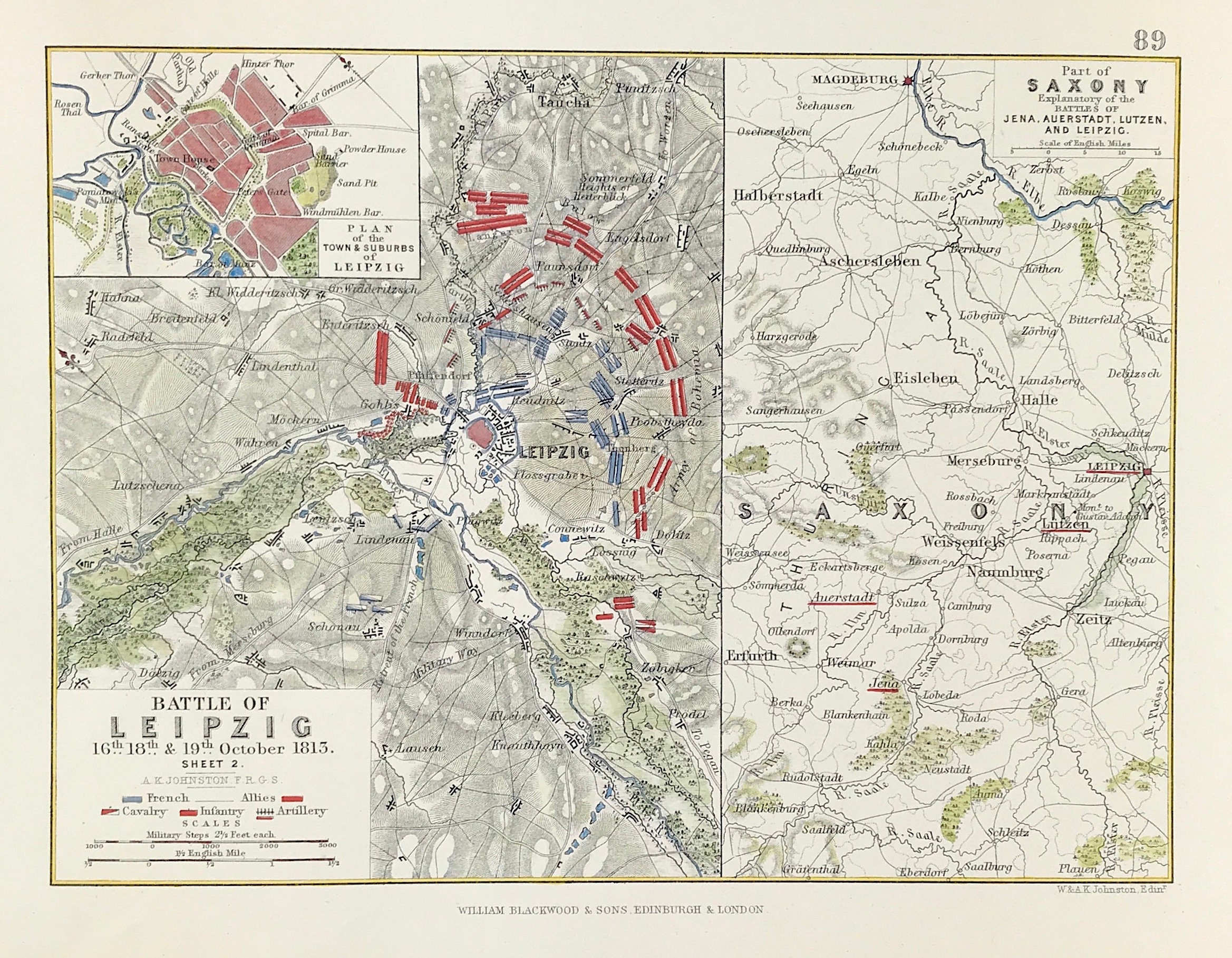 Antique Battle Plan of Leipzig 1813 Sheet 2 by W & A K | Etsy