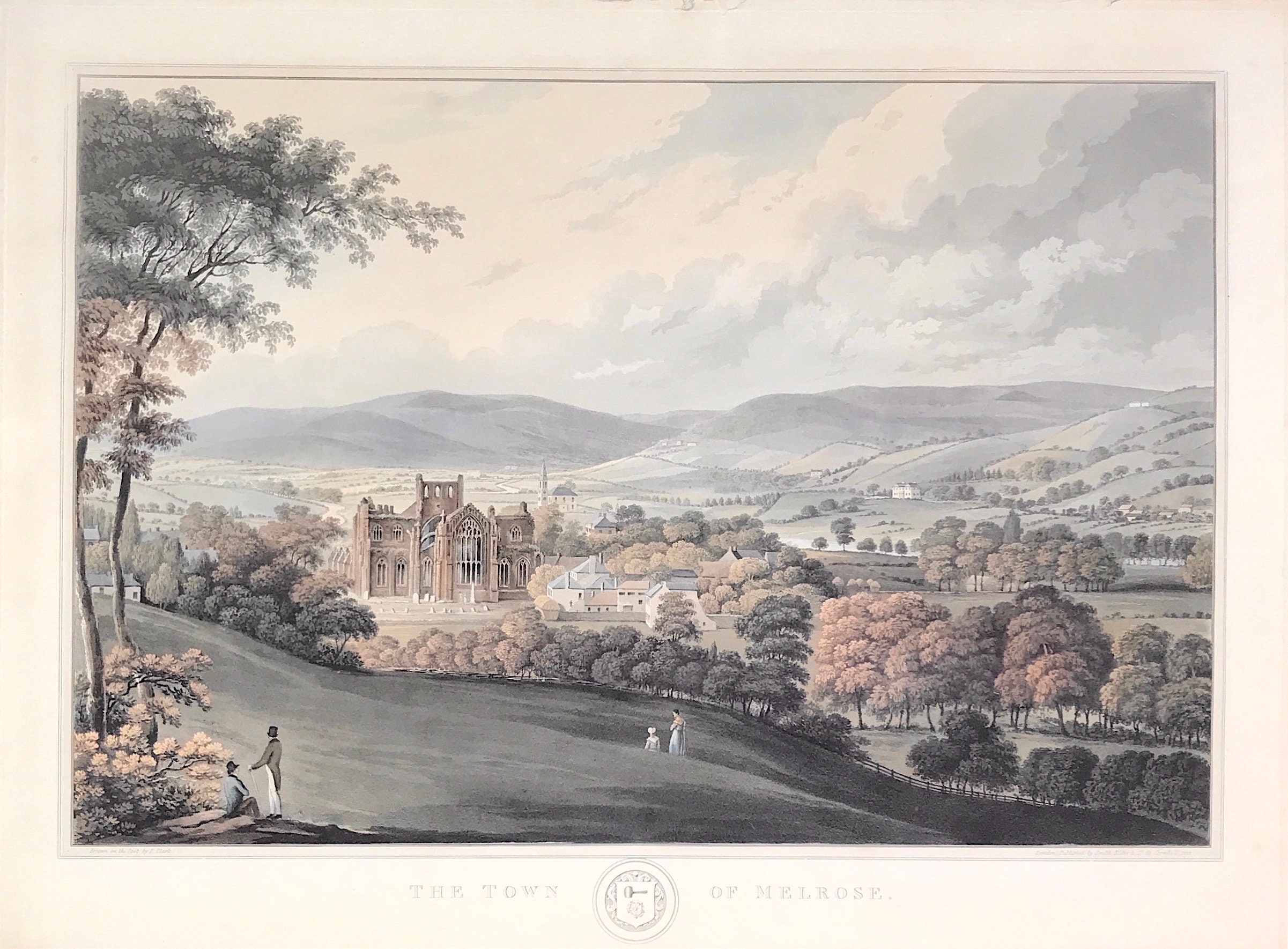 Melrose Town 1824 in the Scottish Boarders by Clark From the views in ...