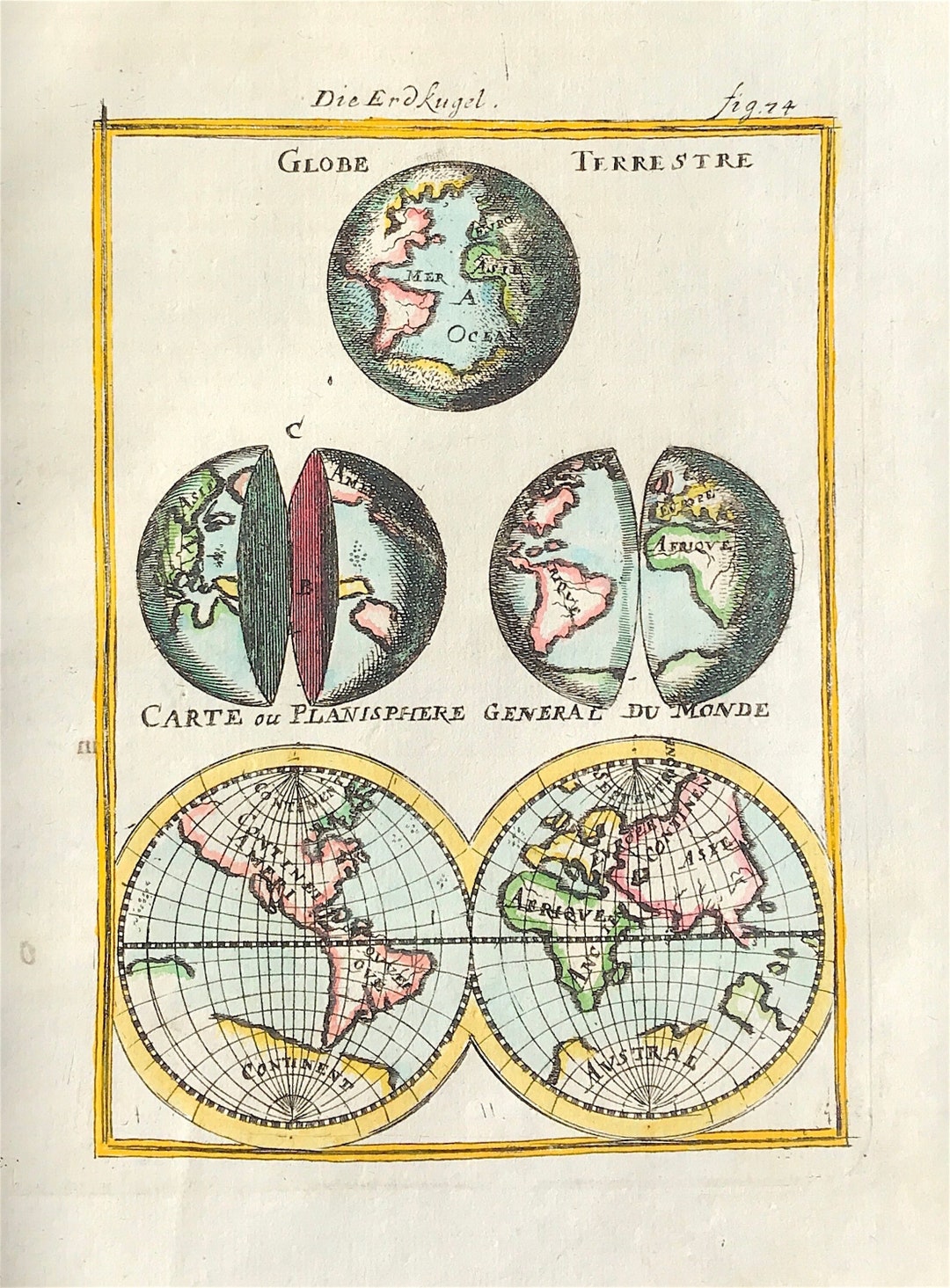 Globe Terrestre Carte Ou Planisphere General Du Monde by - Etsy