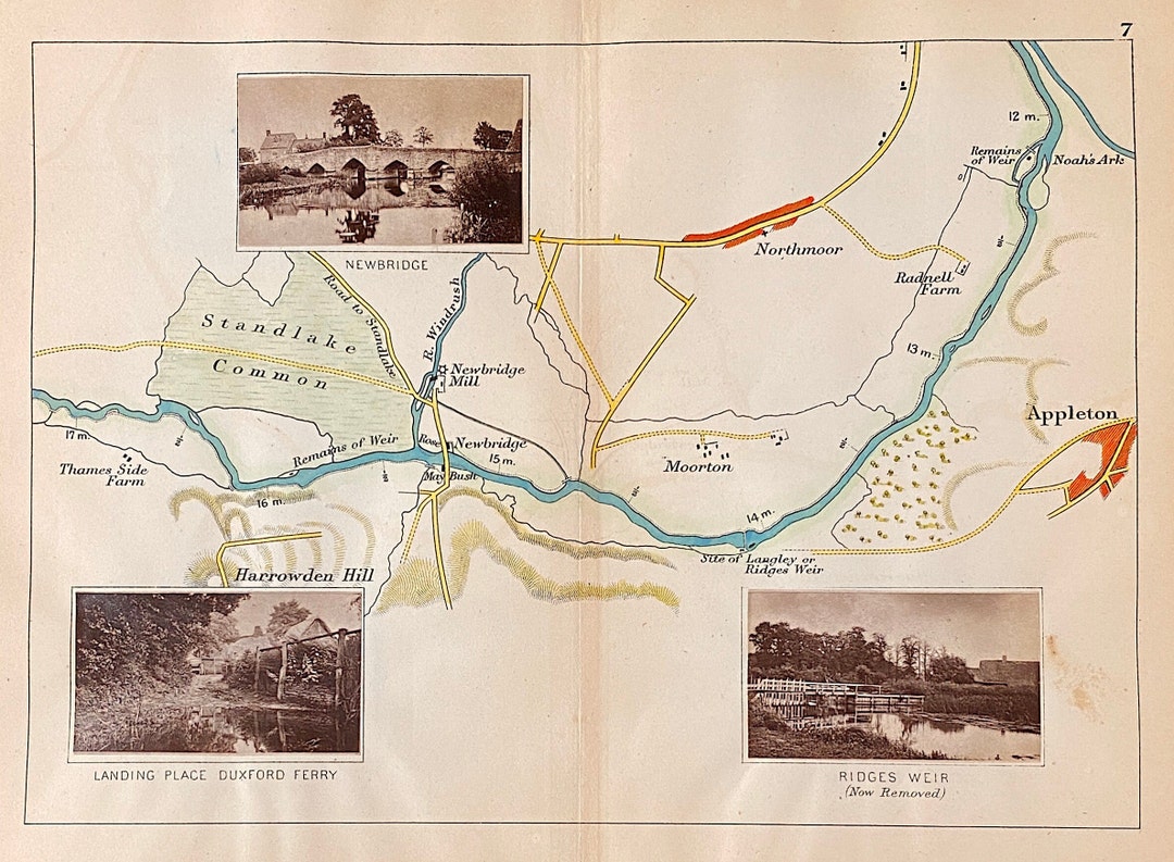 River Thames Map 7 by by Henry W. Taunt C1885 From Standlake Common to ...