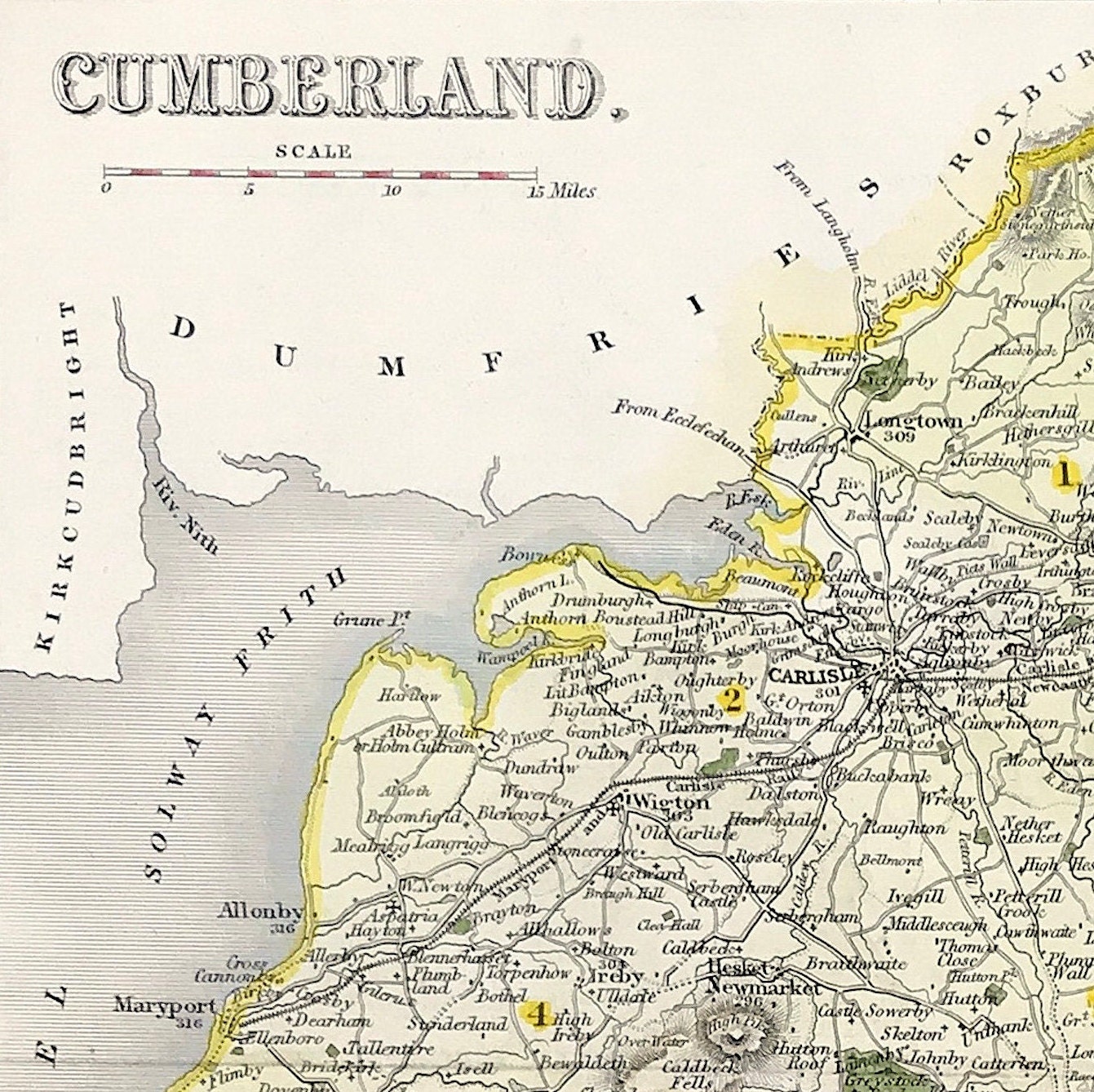 Cumberland Map Small Fine Detailed Map C1840 Ready to Mount and Frame ...