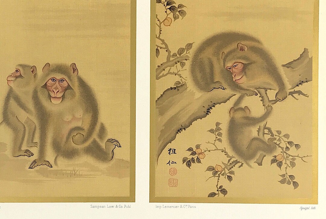 Monkeys From Gan-sen Scarce Litho From Ornamental Arts of Japan George ...