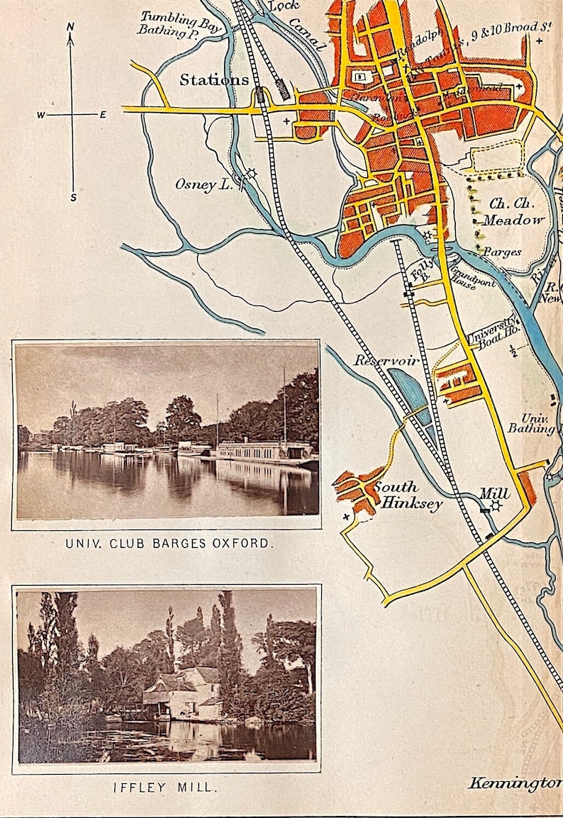 Oxford Map River Thames Osney Lock to Folly Bridge to Iffley Lock and ...