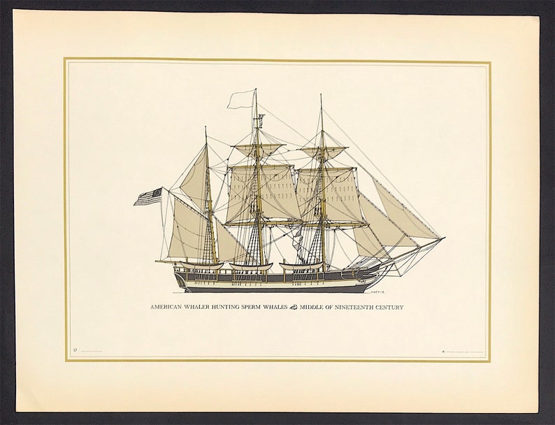 Sailing Ships American Whaler Nineteenth Century Original Lithograph ...