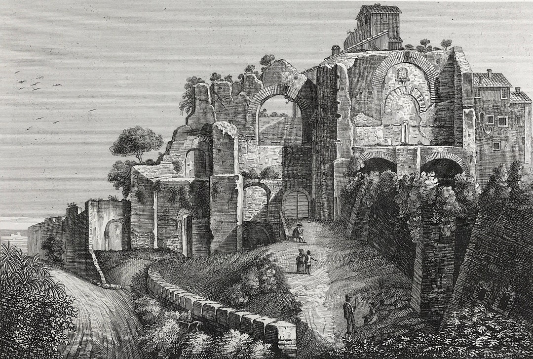 Rome Italy 1840 View of Remains From the Villa of Domitian or the Spa ...