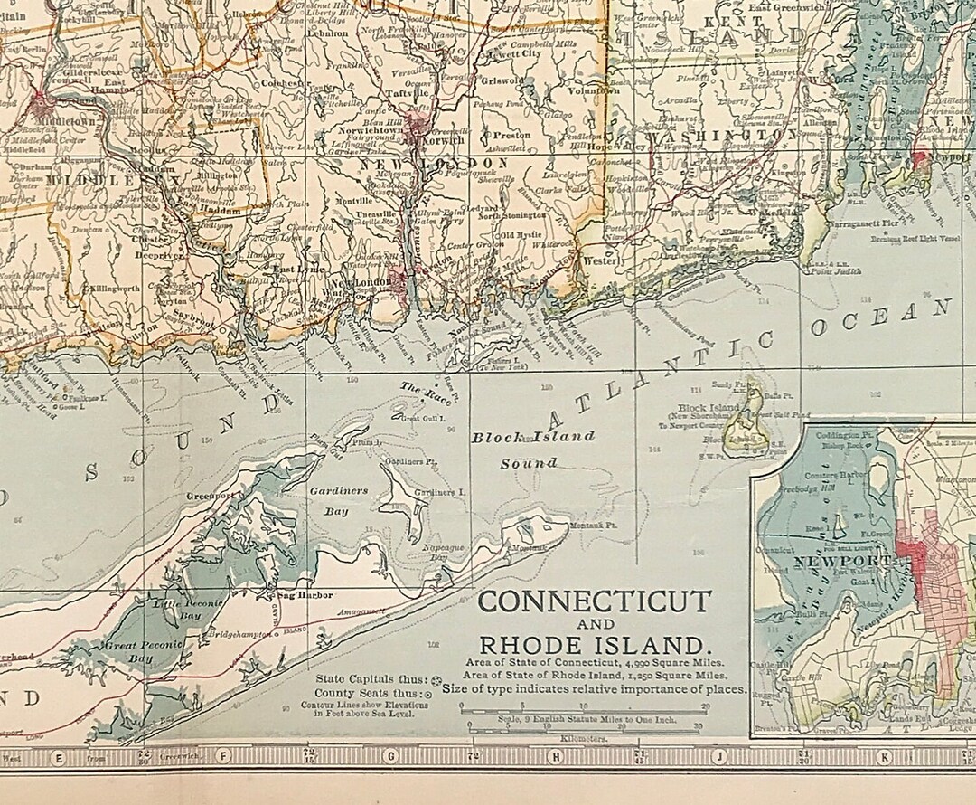 Map State of Connecticut and Rhode Island 1901 America From Century ...