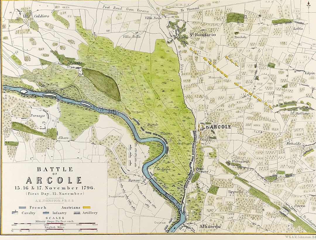 Historic Battle of Arcole 1796 by A K JOHNSTON Fine Hand Colored ...