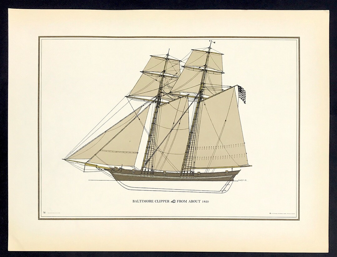 Sailing Ship Baltimire Clipper From About 1820 Original Lithograph ...