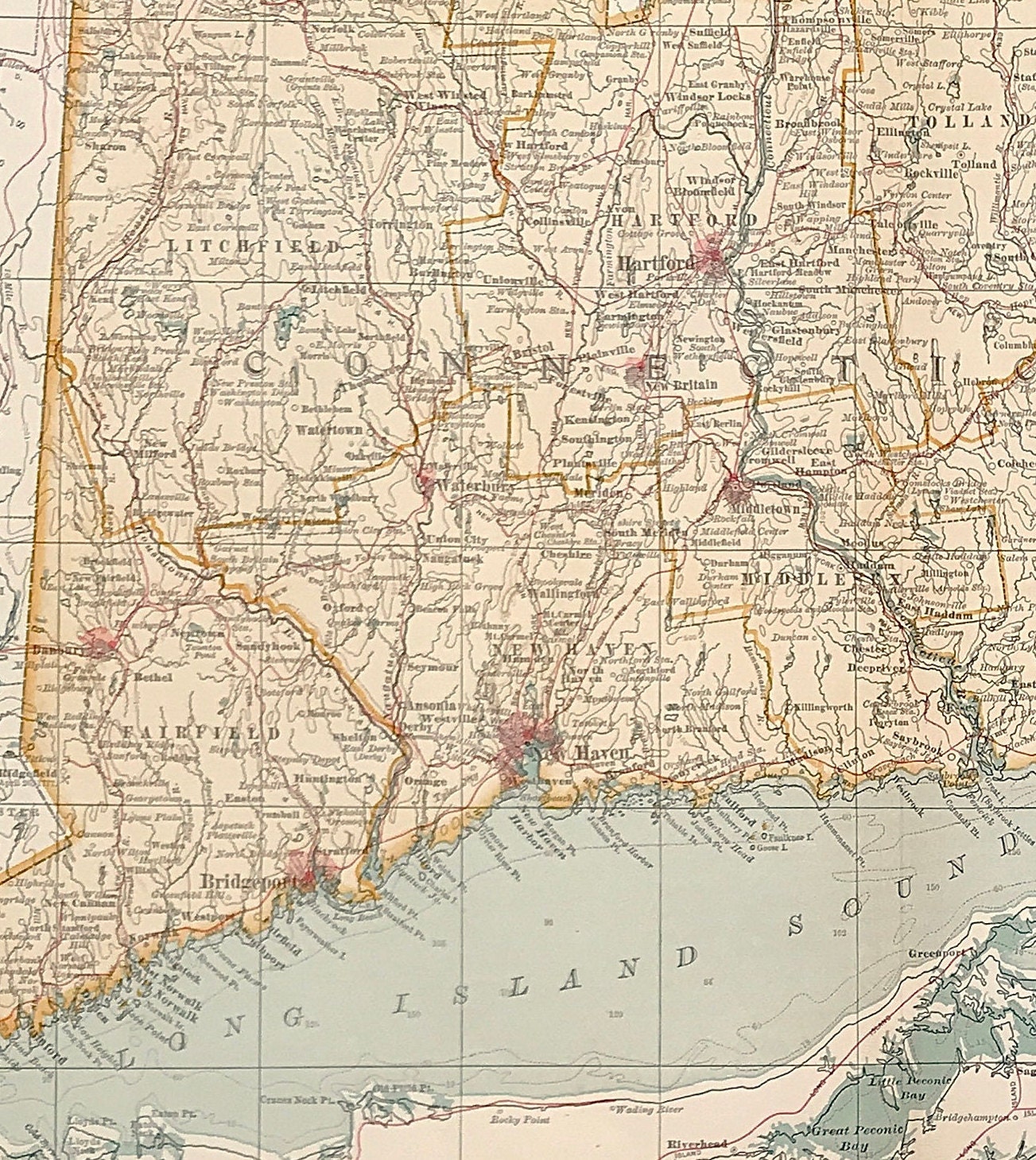 Map State of Connecticut and Rhode Island 1901 America From Century ...