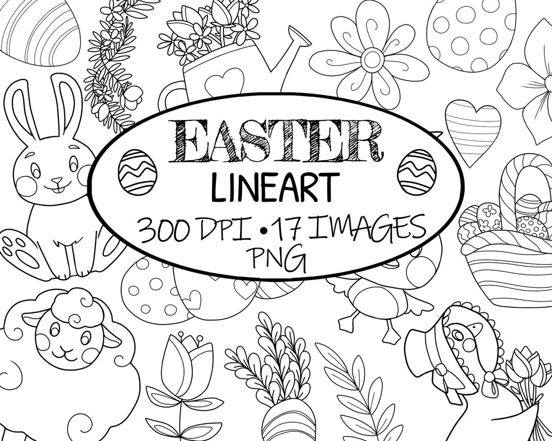 Hand Drawn Easter Lineart Clipart - Colouring Illustrations - Easter ...