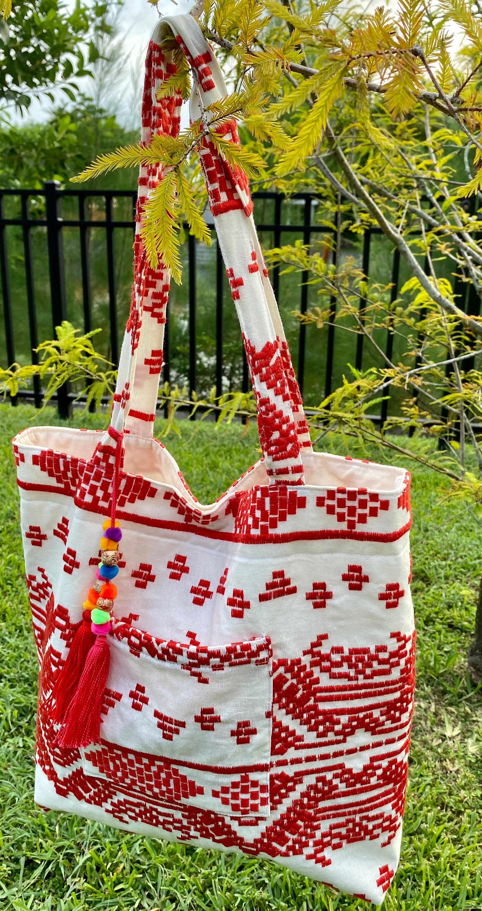 Linen tote bag tassel bag charmfabric shoulder bagwashable | Etsy