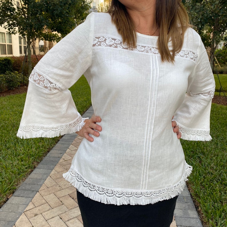 White Linen Long Sleeve Shirt, Linen Top, Linen Blouse for Women, Linen ...
