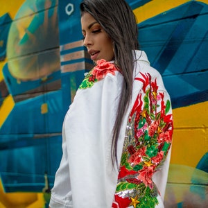 Custom Handmade Embroidered White Jacket, Unique Jacket, Boho Jacket ...