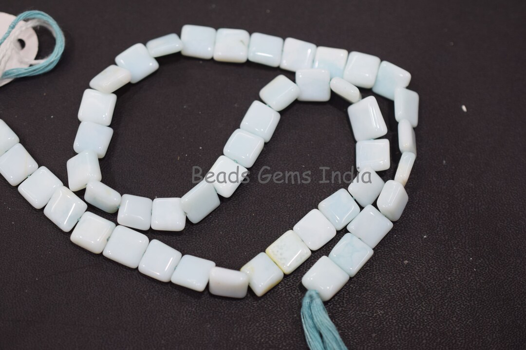 Peruvian Blue Opal Square Shape Briolette , Peruvian Blue Opal Smooth ...