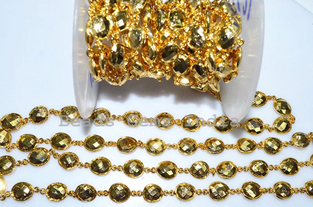 Natural Gold Pyrite Faceted Egg Shape Connector Chain - Pyrite Bezel ...
