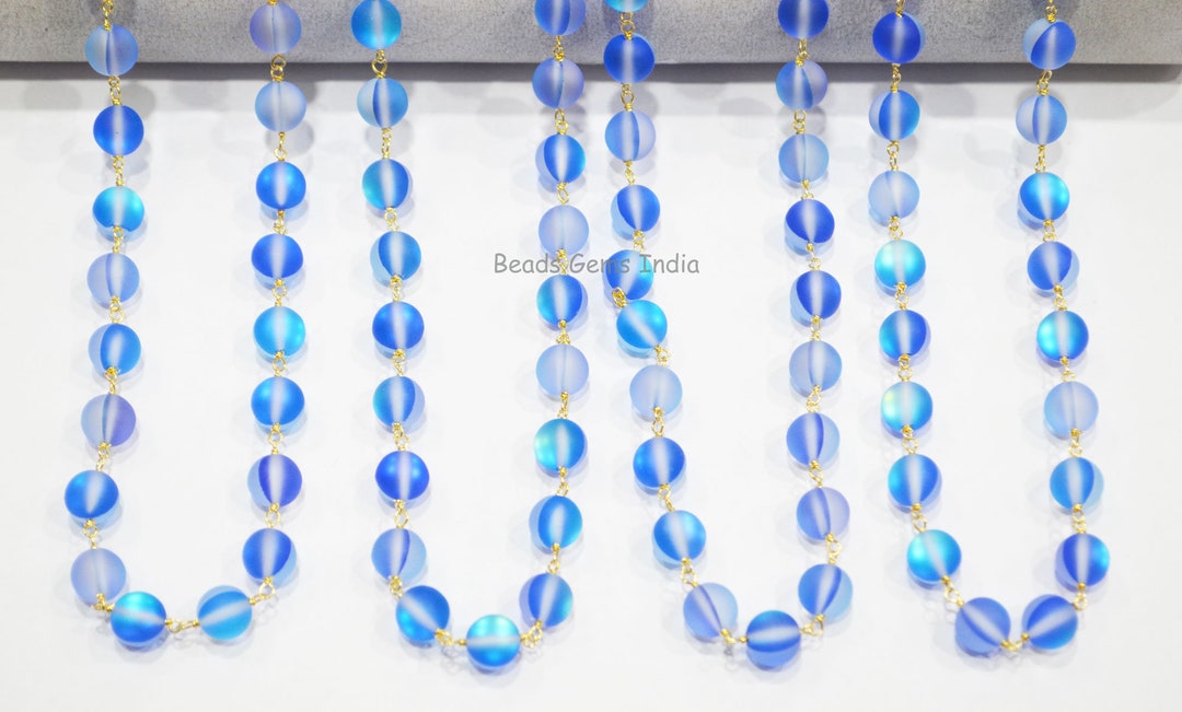 Royal Blue Moonstone Doublet Hydro Quartz Round Rosary Chain , Royal ...