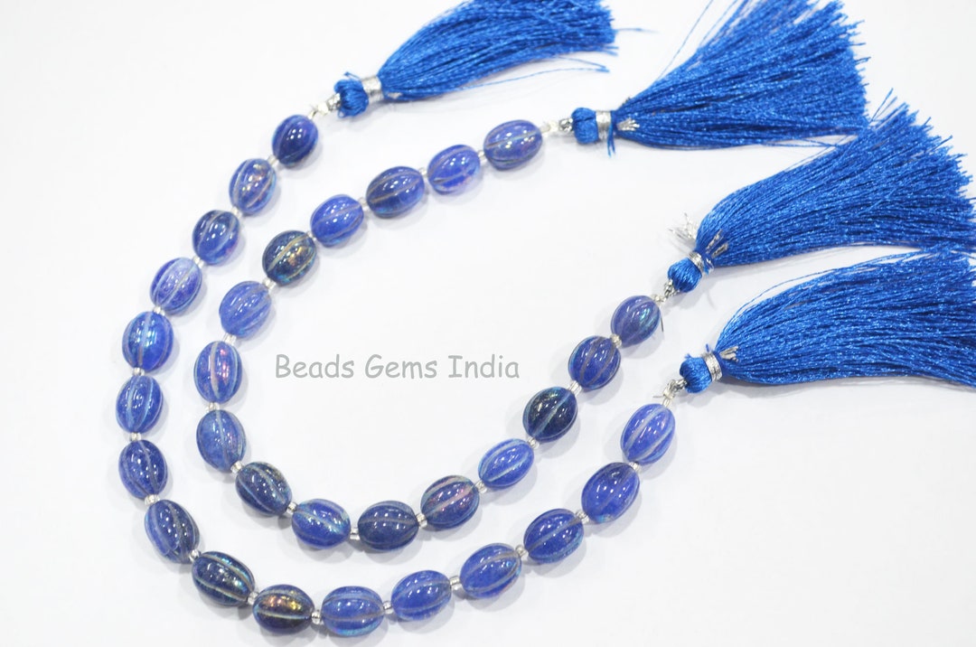 Mystic Metallic Coated Blue Quartz Carved Oval Shape Beads , Blue ...