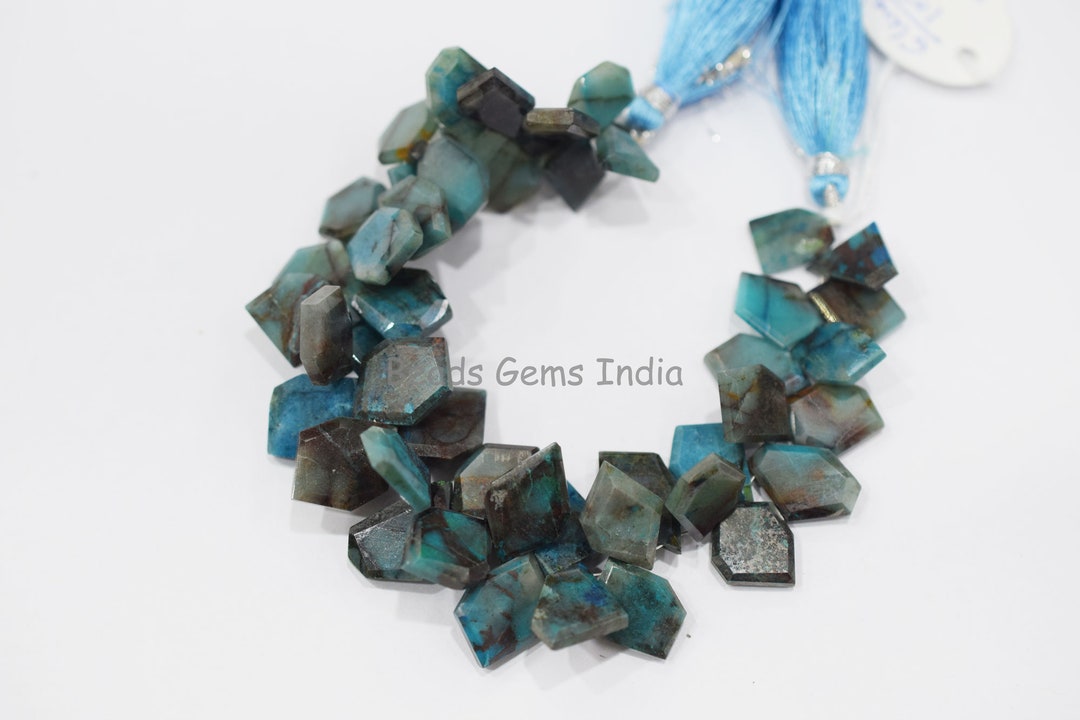 Chrysocolla Crown Cut Flat Tablets Briolette, Chrysocolla Geometrical ...