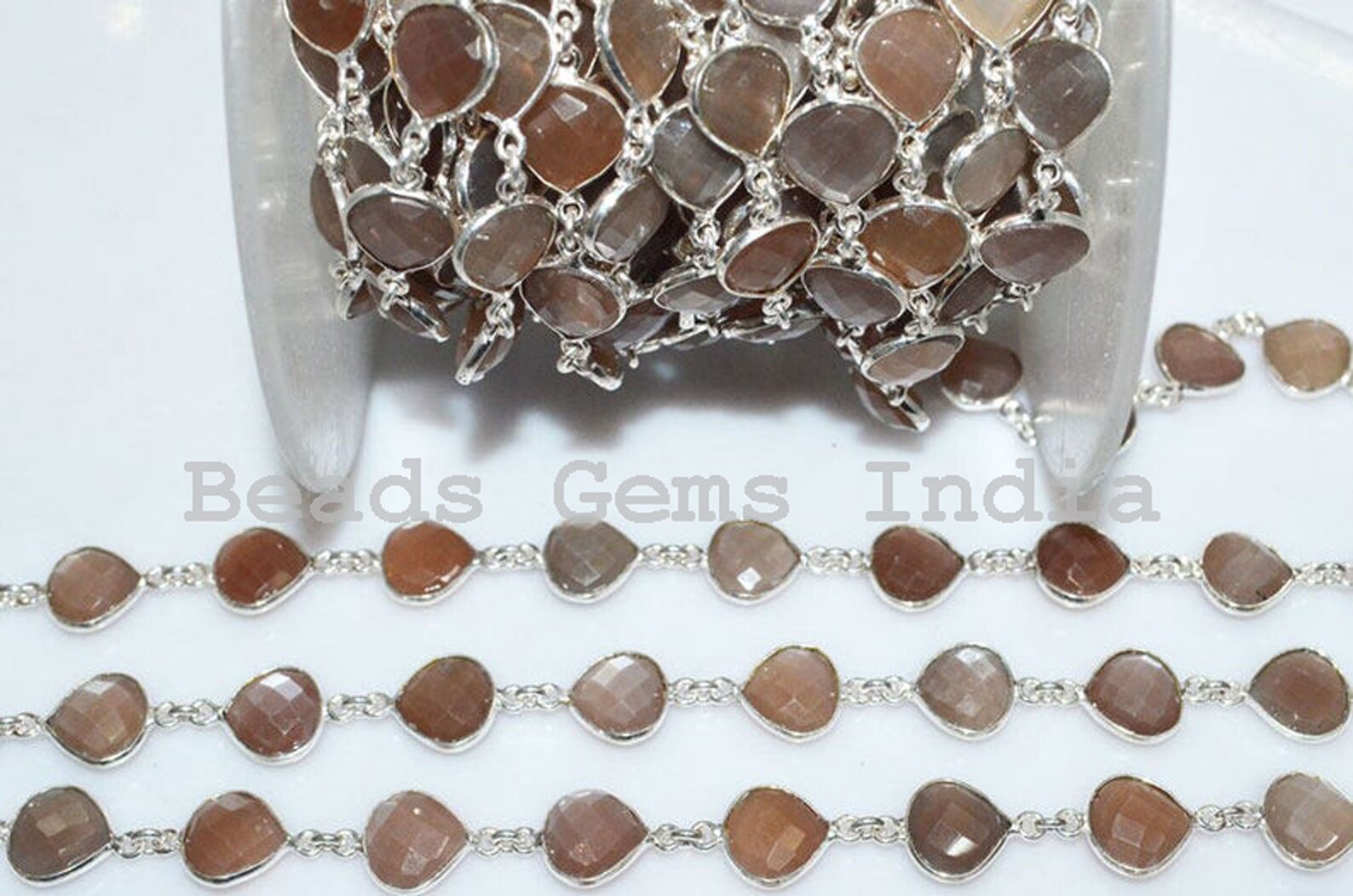 Chocolate Moonstone Heart Shape Connector Chain - Moonstone Faceted ...
