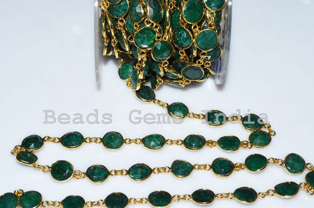 Emerald Connector Chain - Emerald Faceted Bezel Connector Link Chain ...