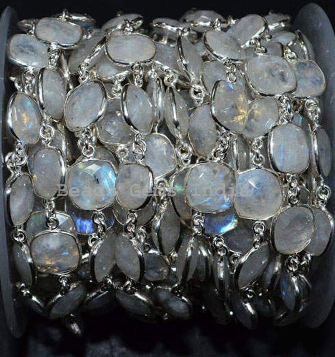 Rainbow Moonstone Cushion Shape Connector Chain Moonstone Faceted Bezel ...