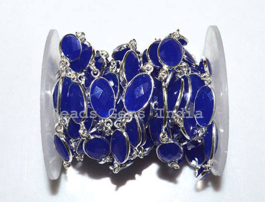 Royal Blue Hydro Quartz Oval Shape Connector Chain-faceted Bezel ...