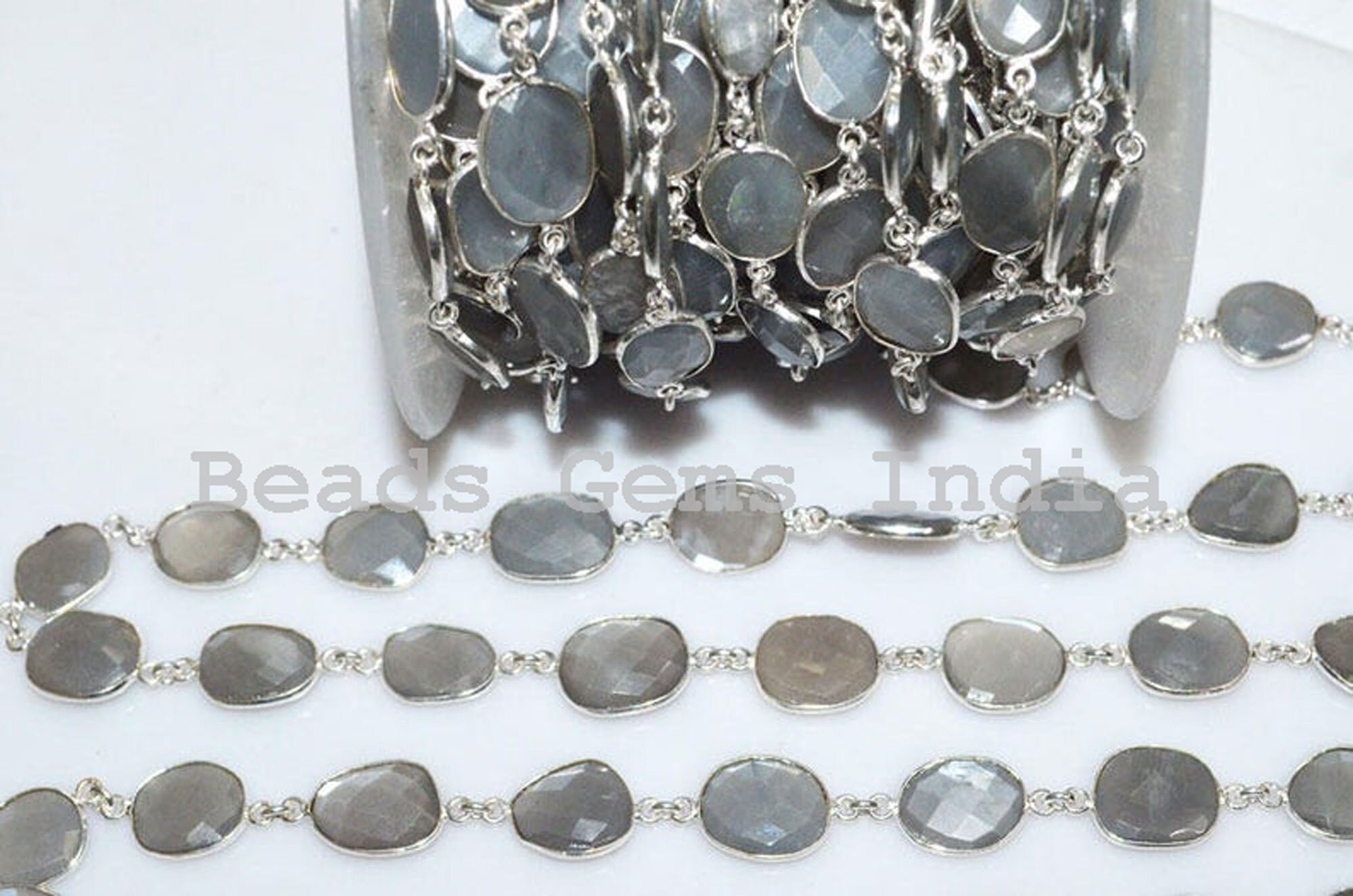 Gray Moonstone Free Form Connector Chain-Gray Moonstone Bezel | Etsy