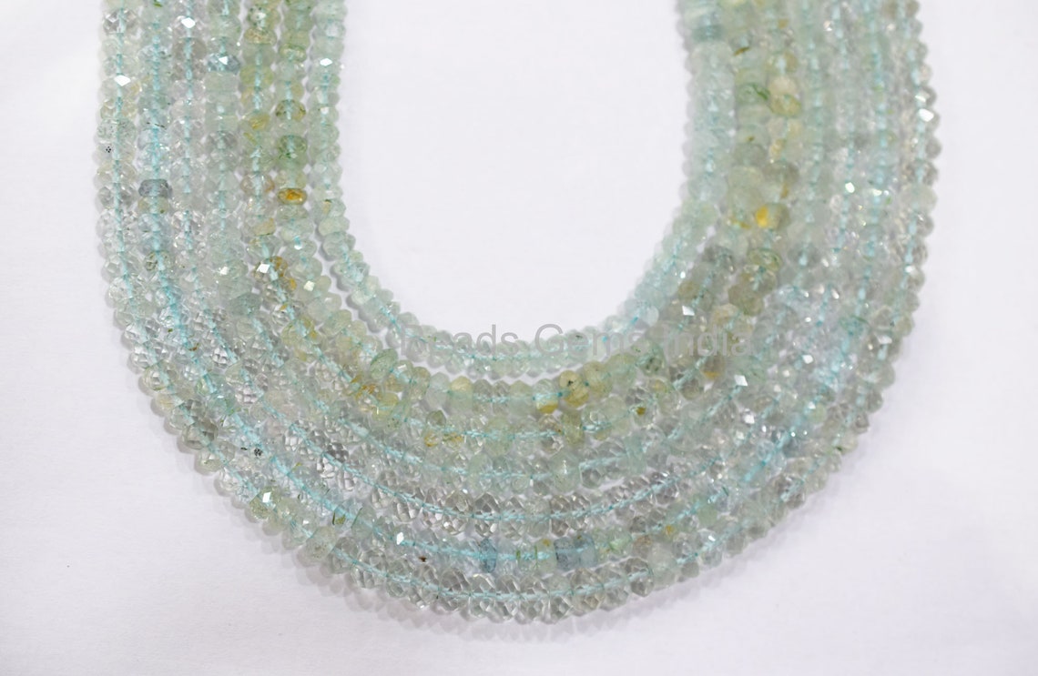 Natural Aquamarine Rondelle Beads, Aquamarine Faceted Beads, 3.50-6 Mm ...