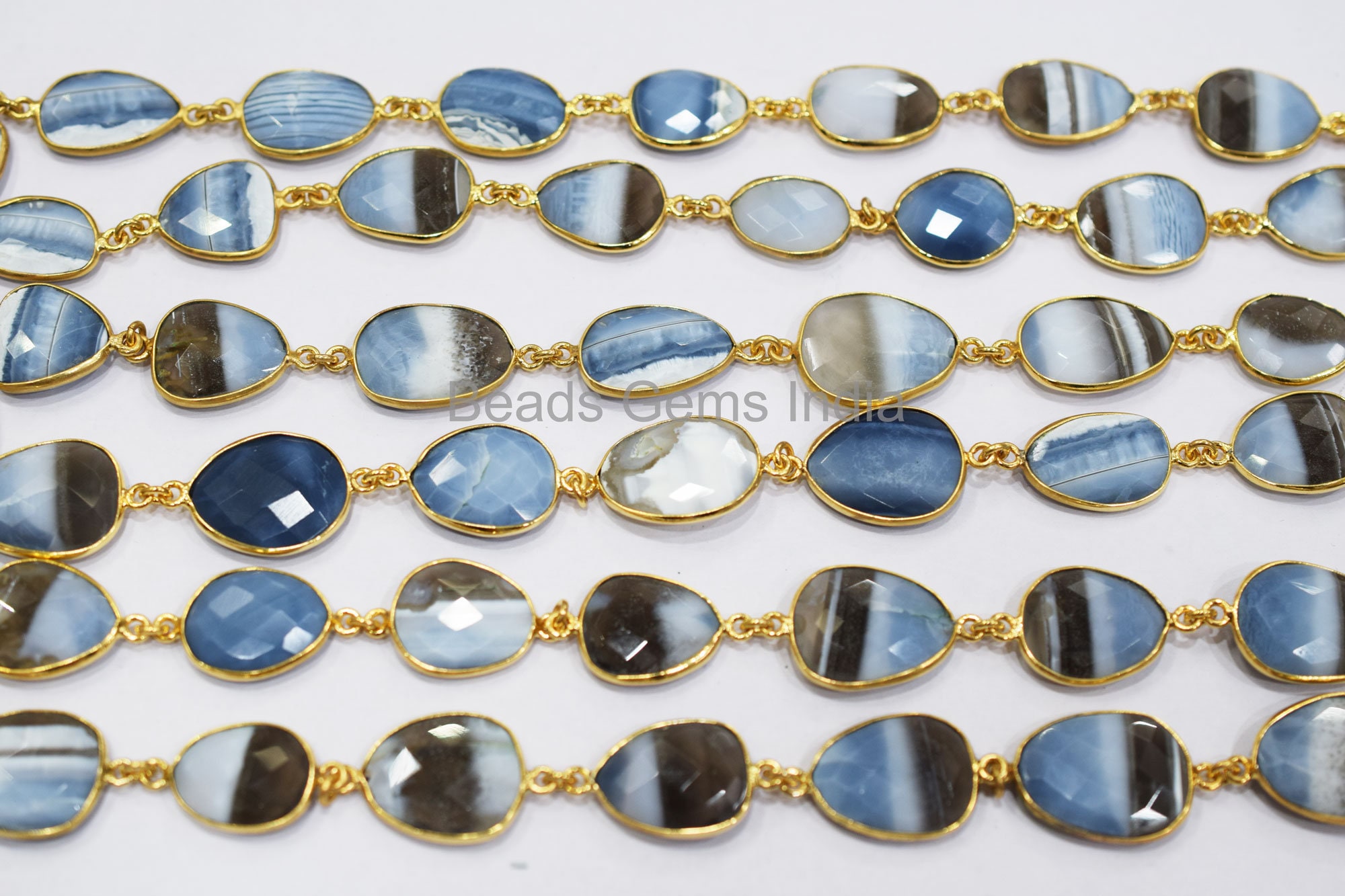 Natural Banded Fossil Blue Opal Slice Lace Connector Chain - Etsy