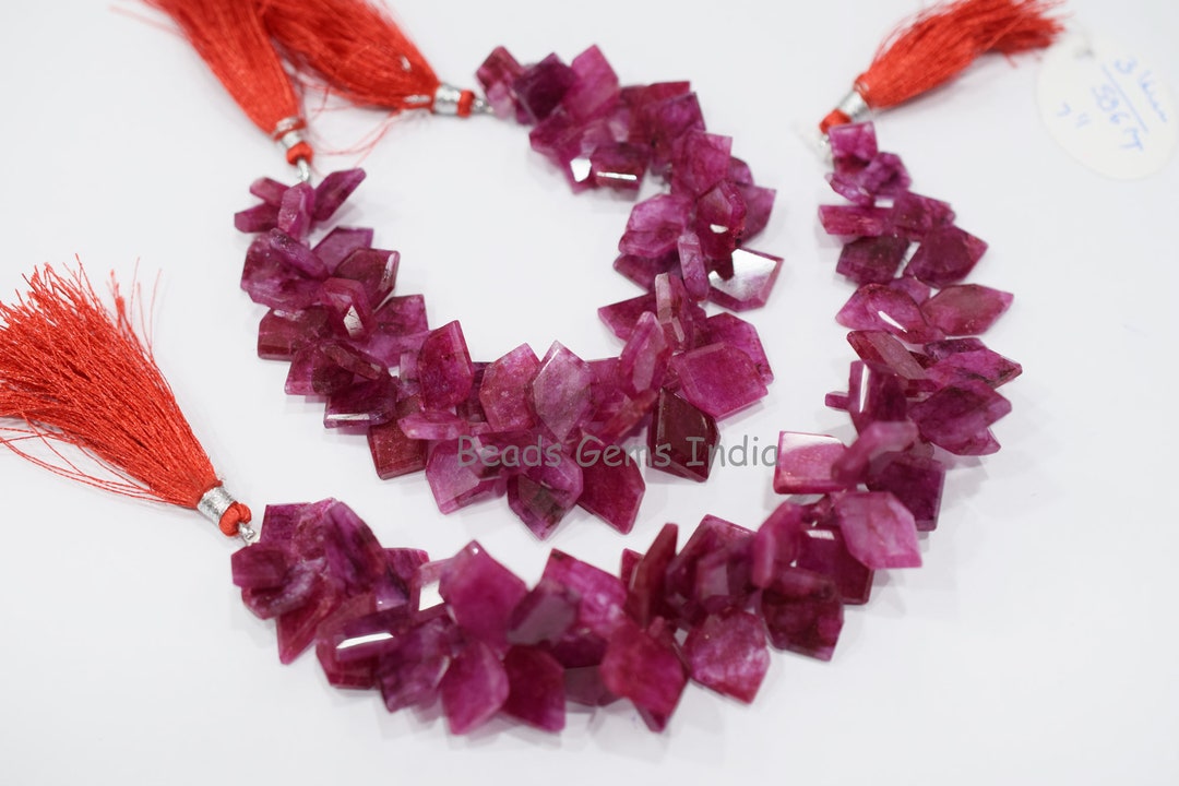 Dyed Ruby Beryl Crown Cut Flat Tablets Briolette , Dyed Ruby Beryl ...