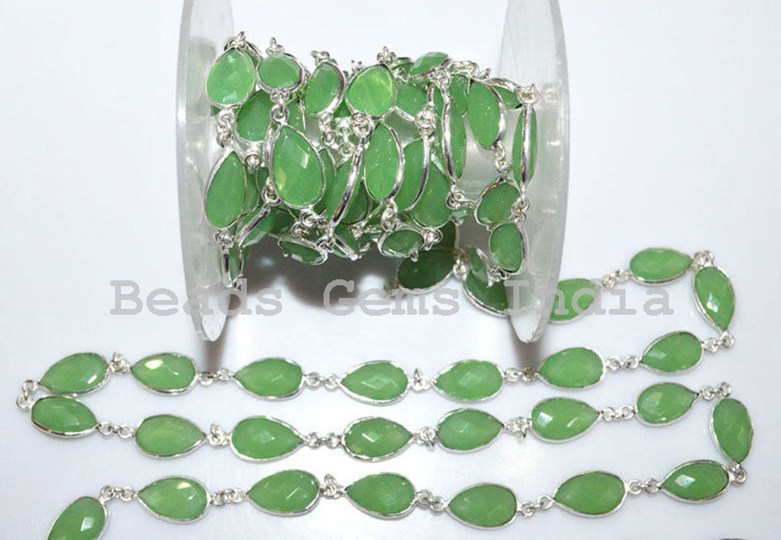 Fern Green Hydro Quartz Glass Pear Shape Connector Chain -hydro Quartz ...