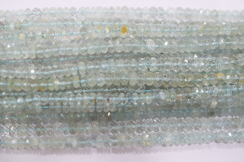 Natural Aquamarine Rondelle Beads, Aquamarine Faceted Beads, 3.50-6 Mm ...