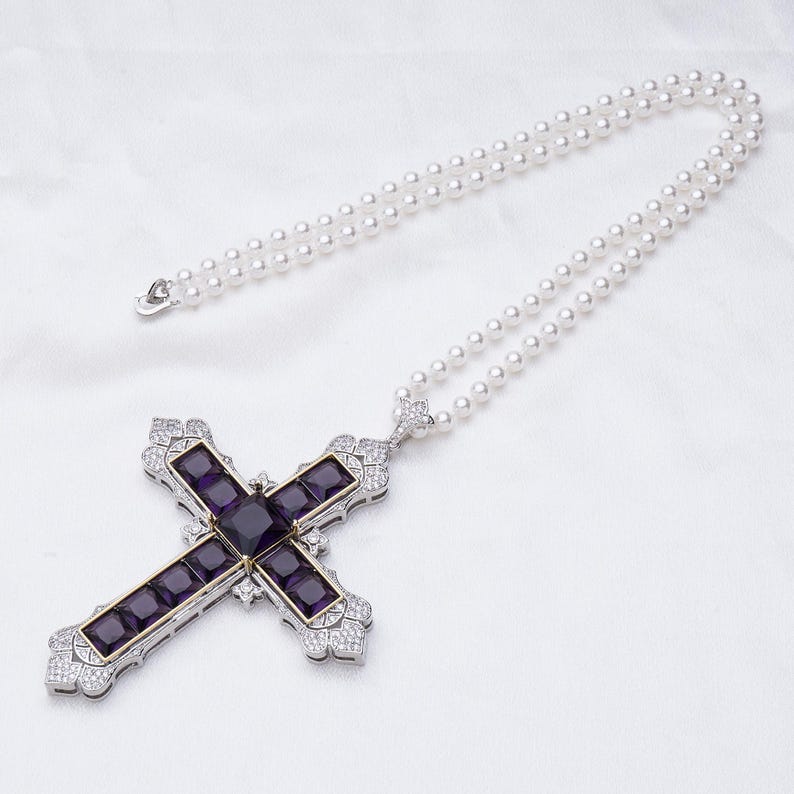 Princess Diana’s Borrowed Attallah Cross Necklace Reproduction Amethyst ...