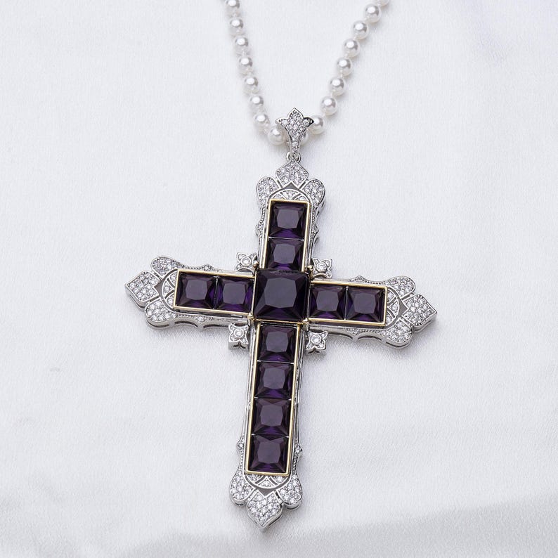 Princess Diana’s Borrowed Attallah Cross Necklace Reproduction Amethyst ...