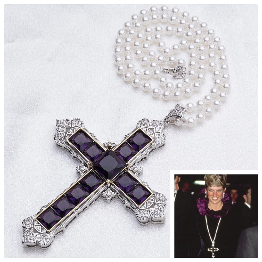 Princess Diana’s Borrowed Attallah Cross Necklace Reproduction Amethyst ...