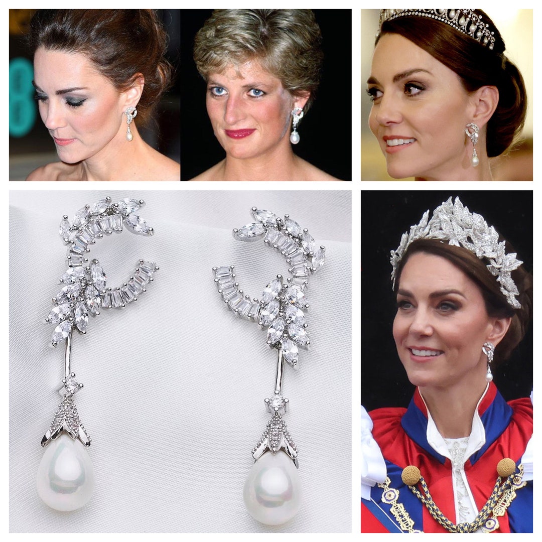 Princess of Wales South Sea Shell Pearl Drop Earrings Reproduction With ...