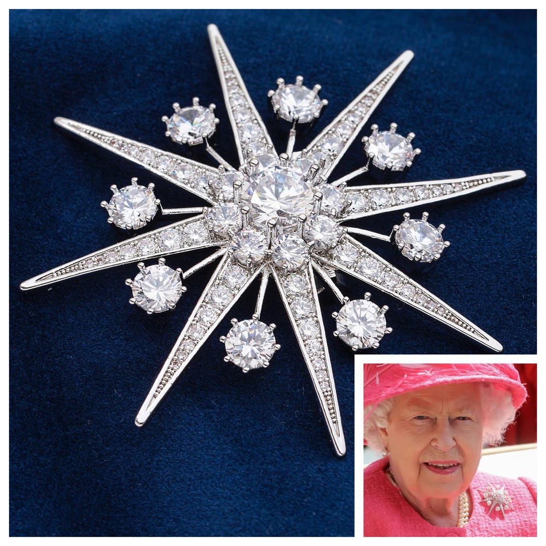 Queen Elizabeth’s Jardine Star Brooch With 5A CZ and Rhodium Plating ...